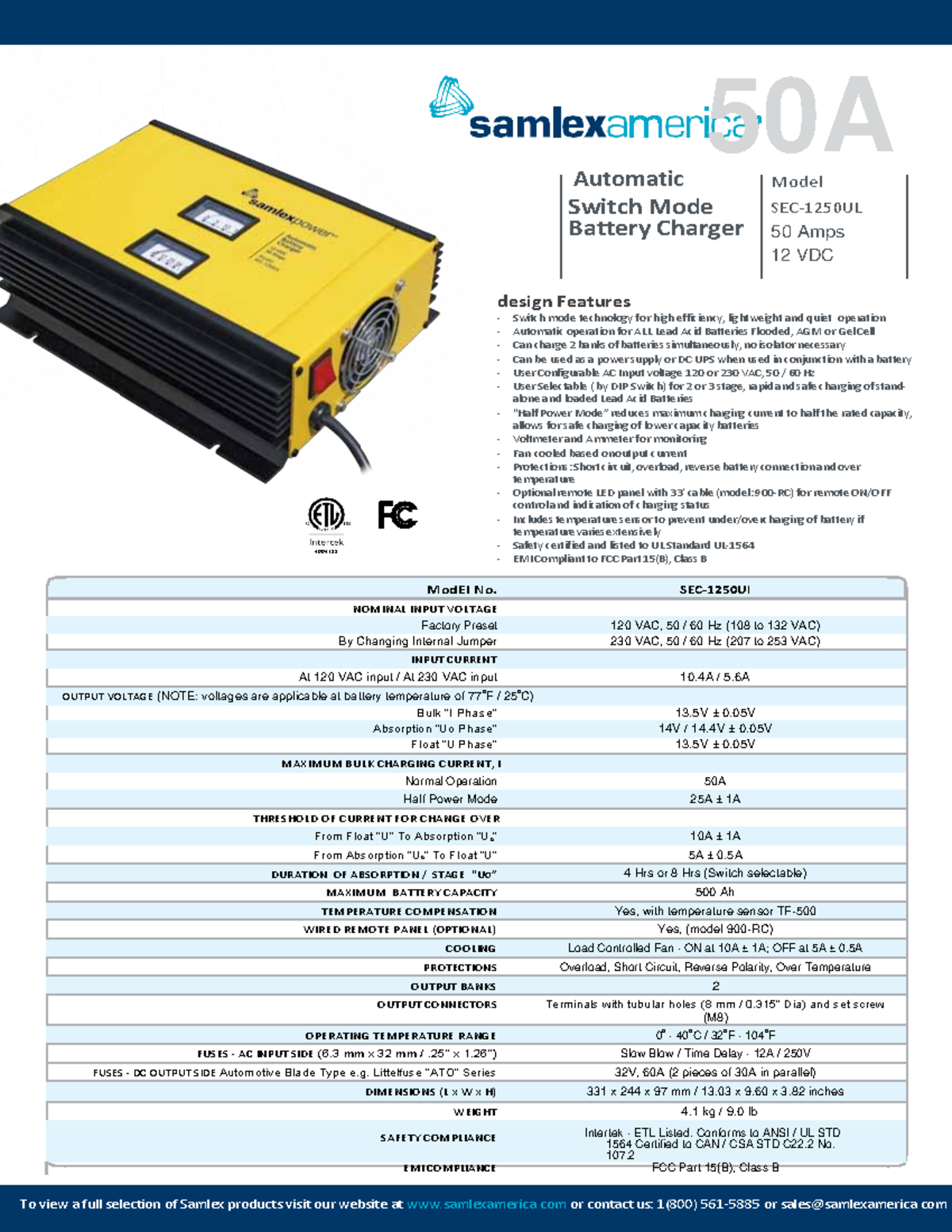Spec SEC-1250UL - Ficha técnica PL110D12 - Automatic 50A Model Switch ...