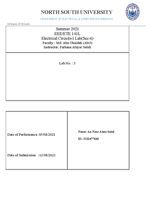 EEE 141 Lab 2 report - Fundamentals of Electric circuit - Studocu
