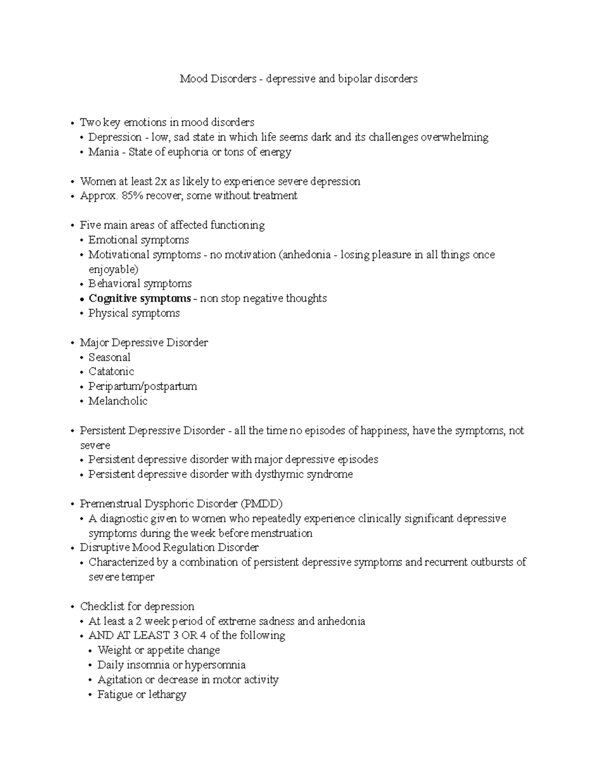 Abnormal Psych Mood Disorders CHP 6 - Mood Disorders - depressive and ...