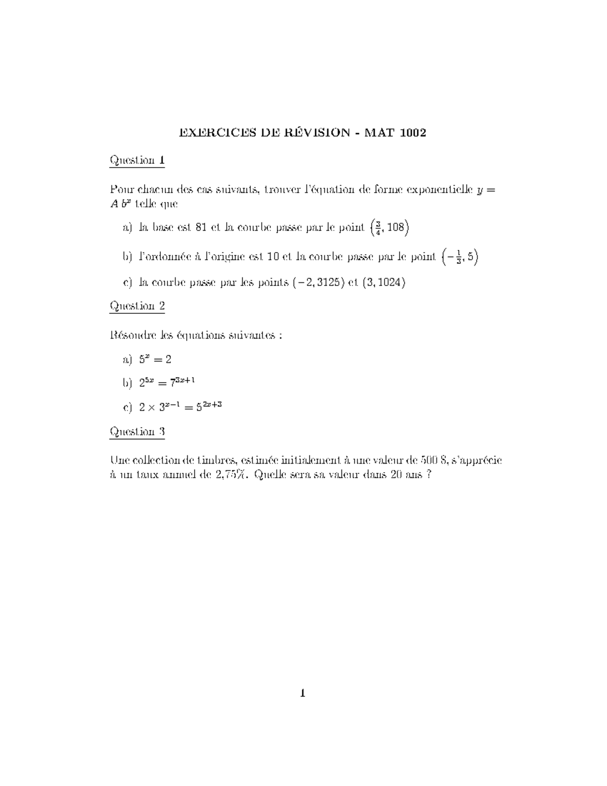 Probleme revision final 2023 - EXERCICES DE RÉVISION - MAT 1002 ...