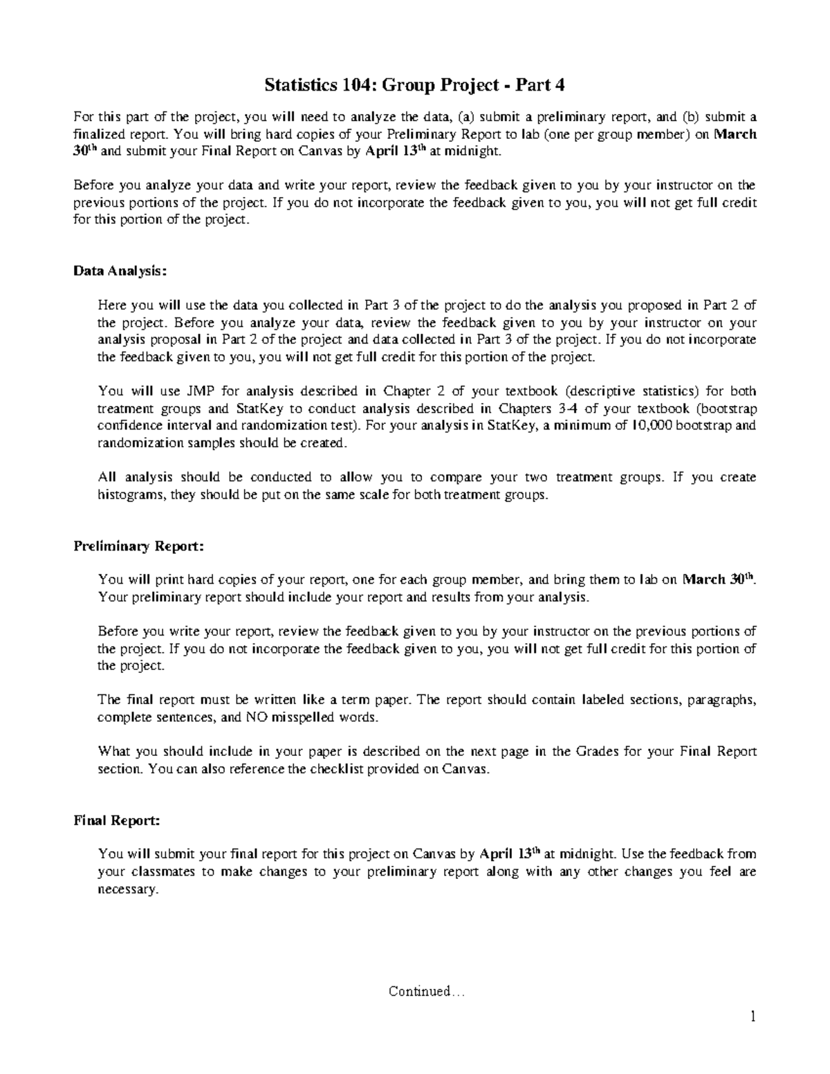 Final Project Guidelines - Statistics 104: Group Project Part 4 For ...