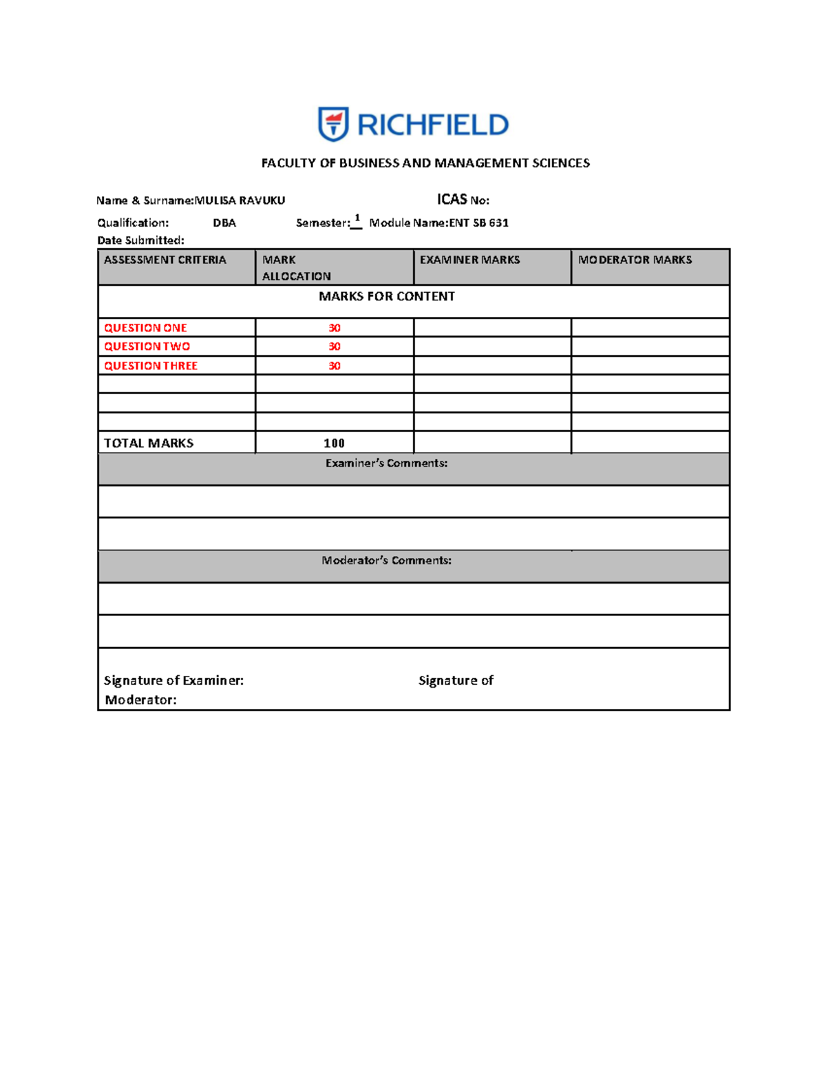 Entrepreneurship AND Small Business Management Assignment 2 - FACULTY ...