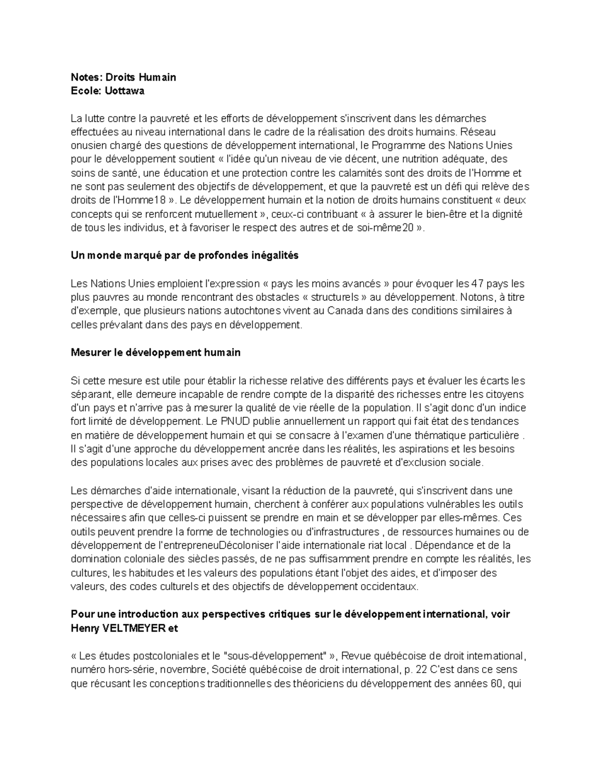 Droits humain 7 - Notes - Notes: Droits Humain Ecole: Uottawa La lutte ...