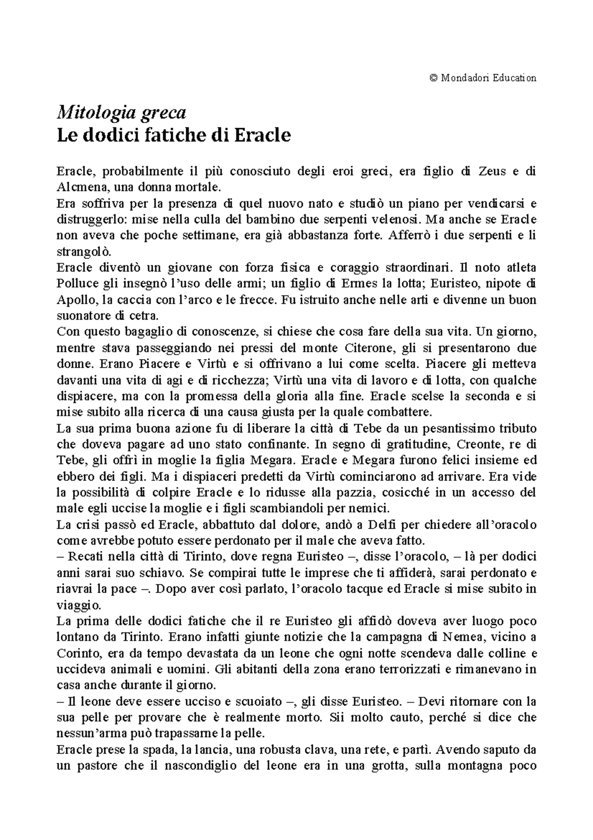 Le dodici fatiche di Eracle - © Mondadori Education Mitologia greca ठ⃚ ...