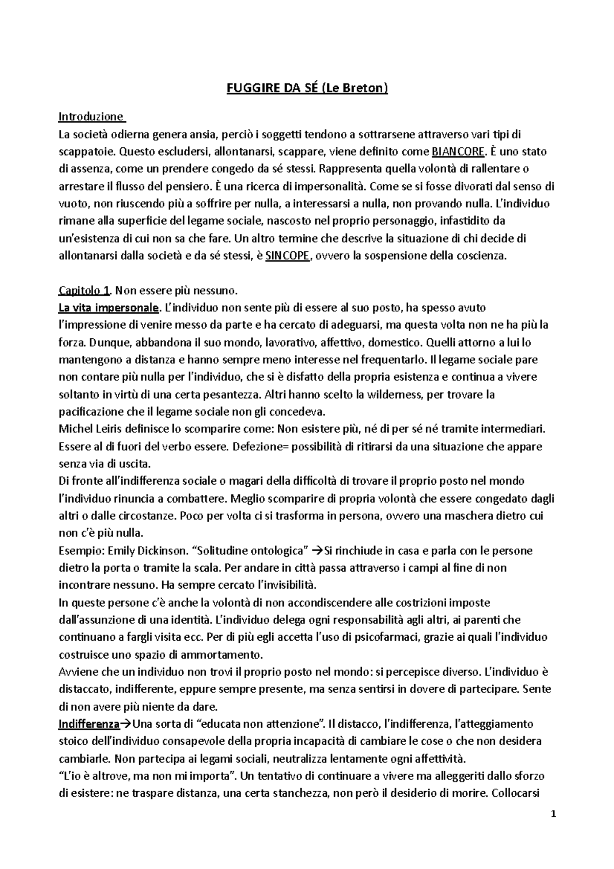 Fuggire da sè (finito) - riassunto completo del libro - FUGGIRE DA SÉ ...