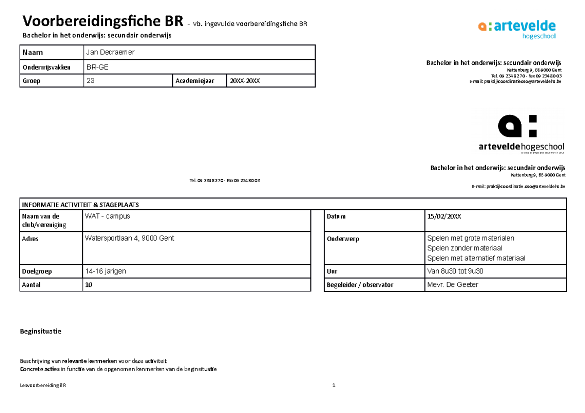 Voorbeeld ingevulde voorbereidingsfiche BR - Voorbereidingsfiche BR ...