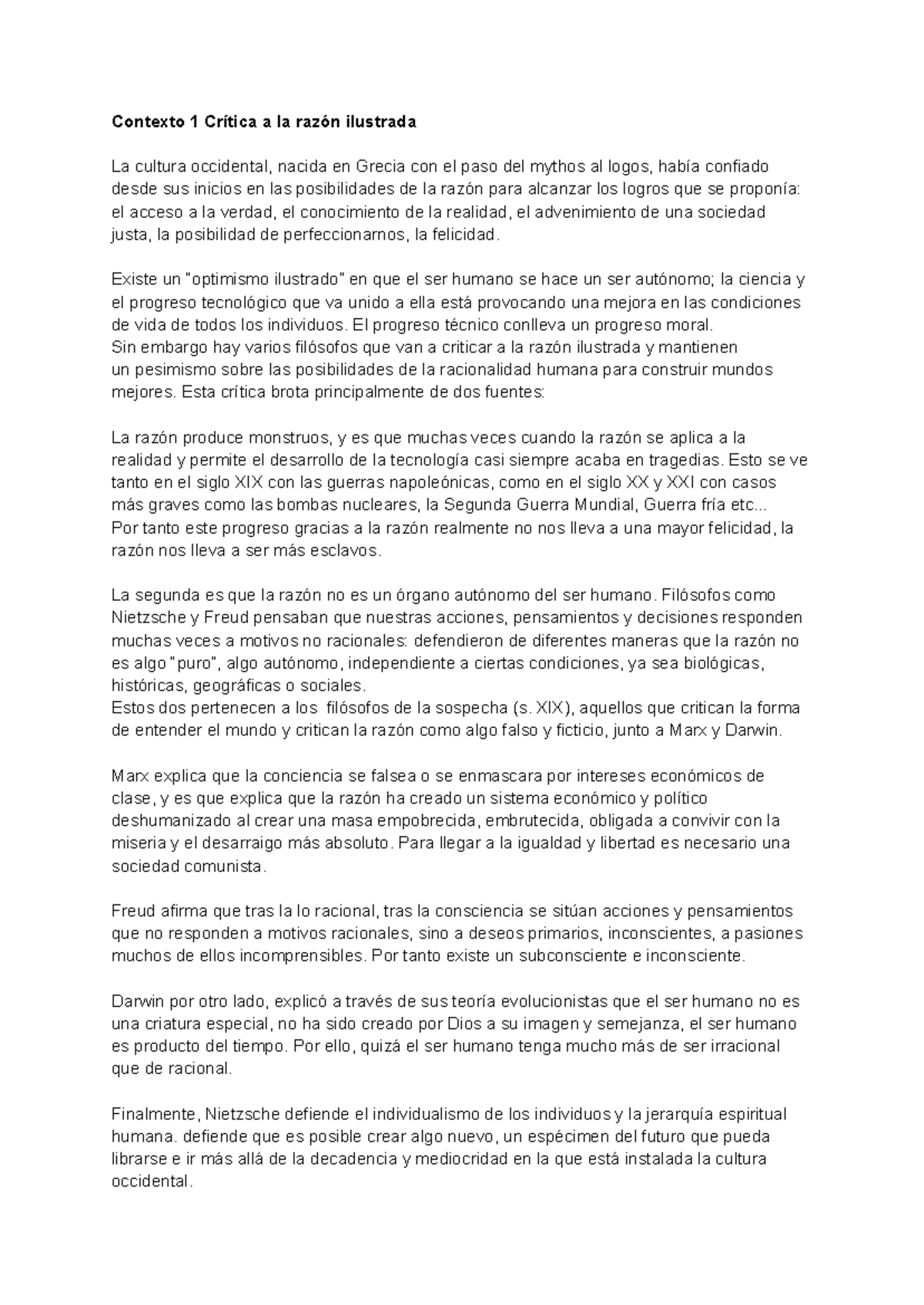 Nietzsche 2ndo bach - Contexto 1 Crítica a la razón ilustrada La ...