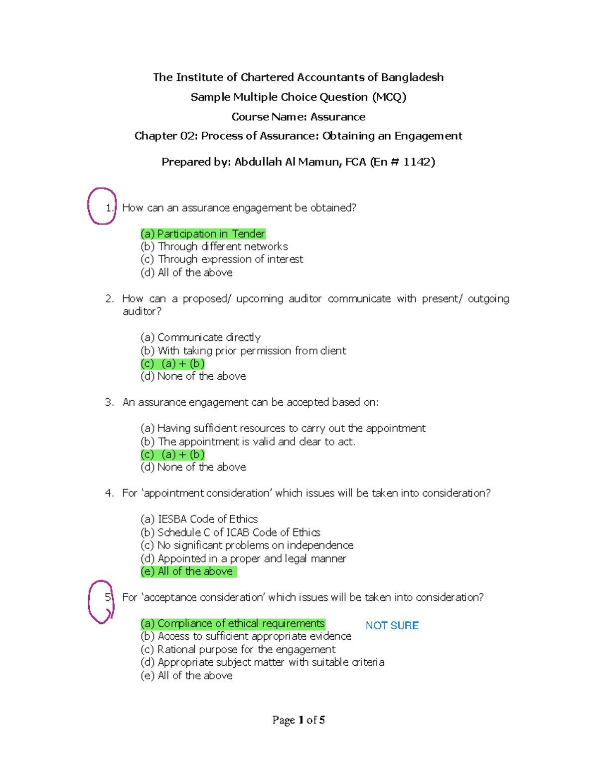 Sample MCQ Chapter 02 Mamun - The Institute of Chartered Accountants of ...