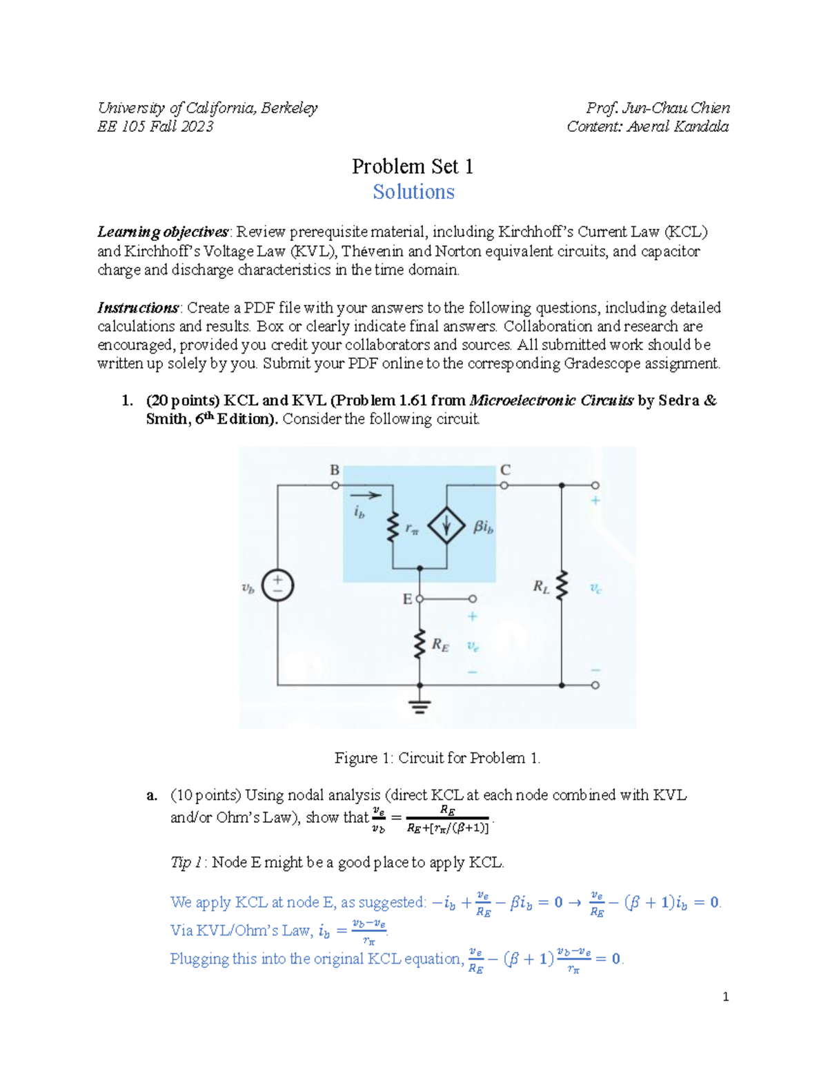 EE105 FA23 HW1 SOL - w1sas - University of California, Berkeley Prof ...