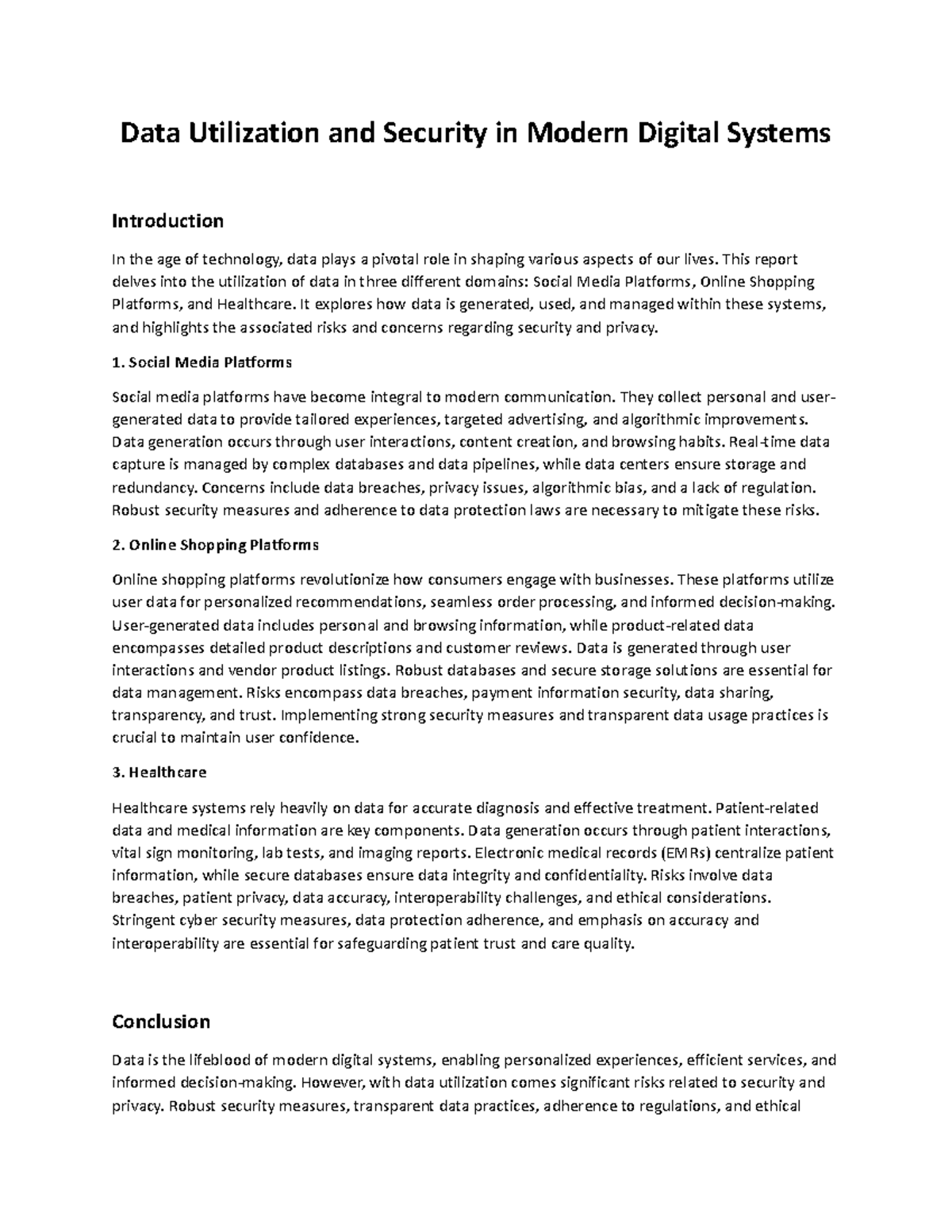 Answer 2 - this is a report for database. - Data Utilization and Security in Modern Digital ...