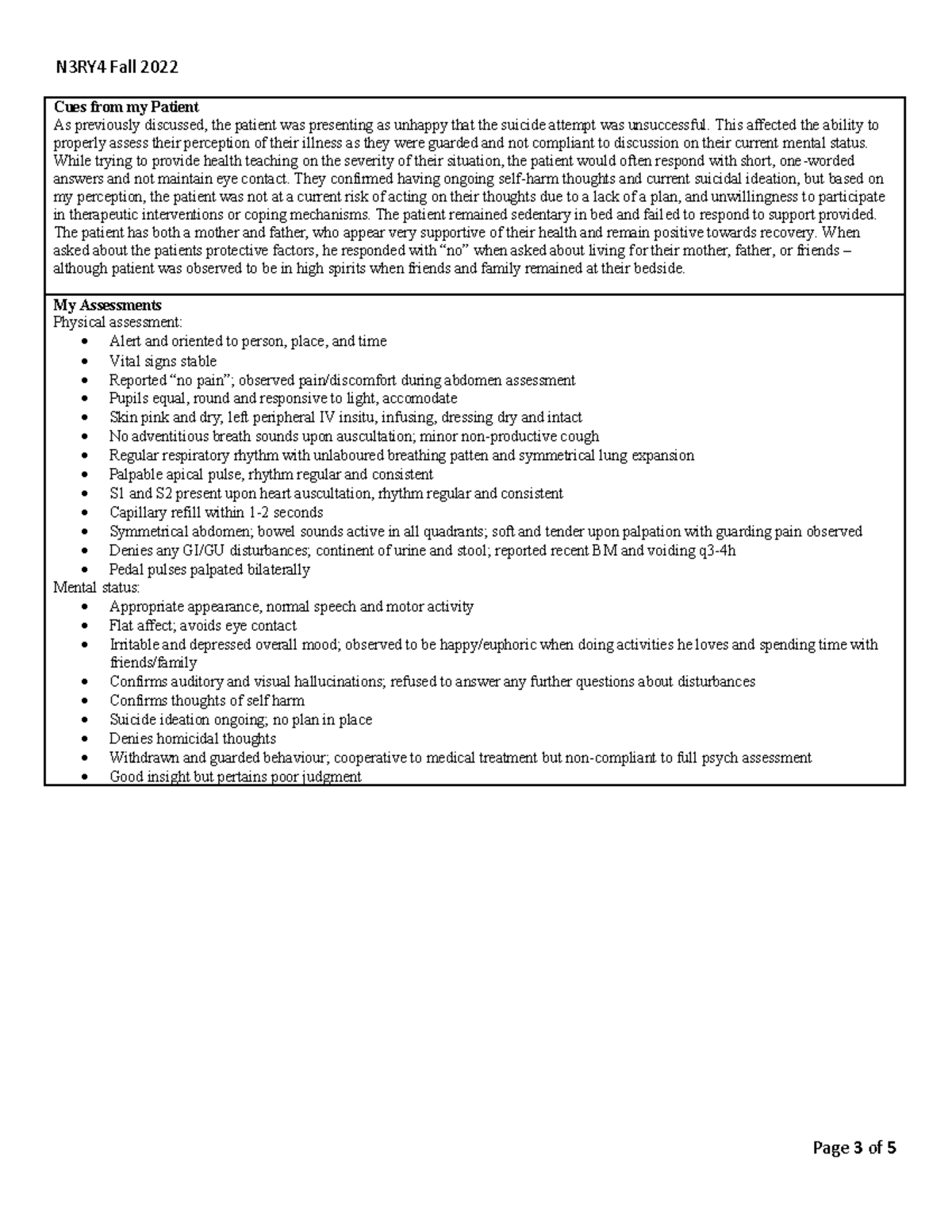 Clinical Reasoning Worksheet - 3 of 5 - N3RY4 Fall 2022 Page 3 of 5 ...