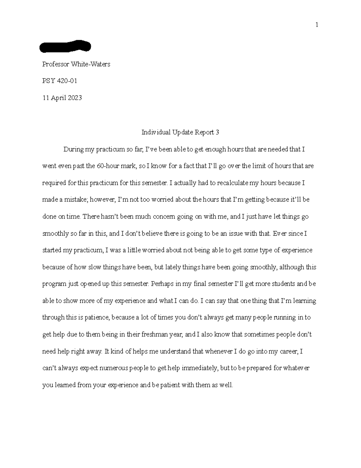 Individual Update Report 3 - 1 Brittani Evans Professor White-Waters ...