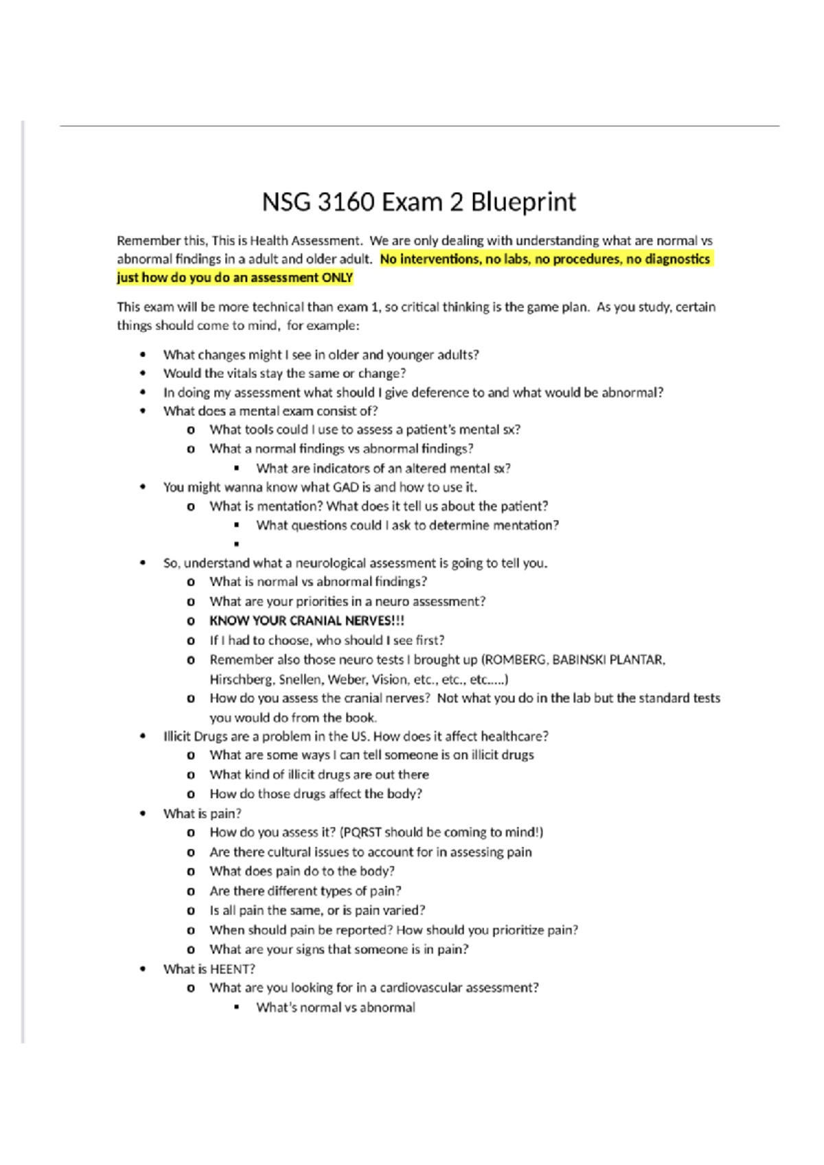 Exam 2 blueprint 3160 - exam 2 - NSG 3160 - Studocu
