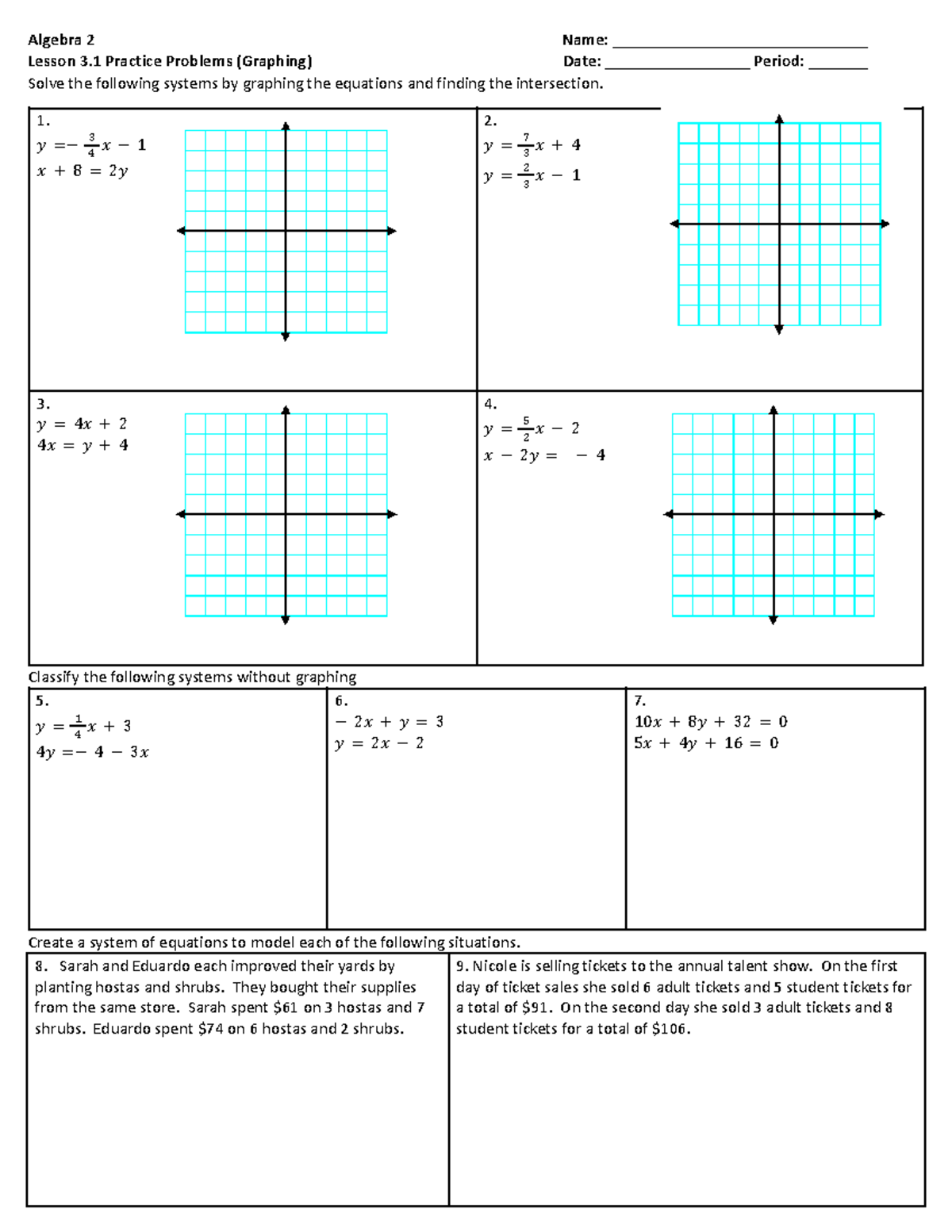 Lesson 3-1 Practice Problems (Graphing) - Algebra 2 Name ...