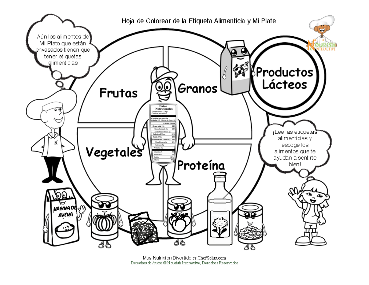 Es spanish food labels my plate food groups fun kids coloring sheets ...