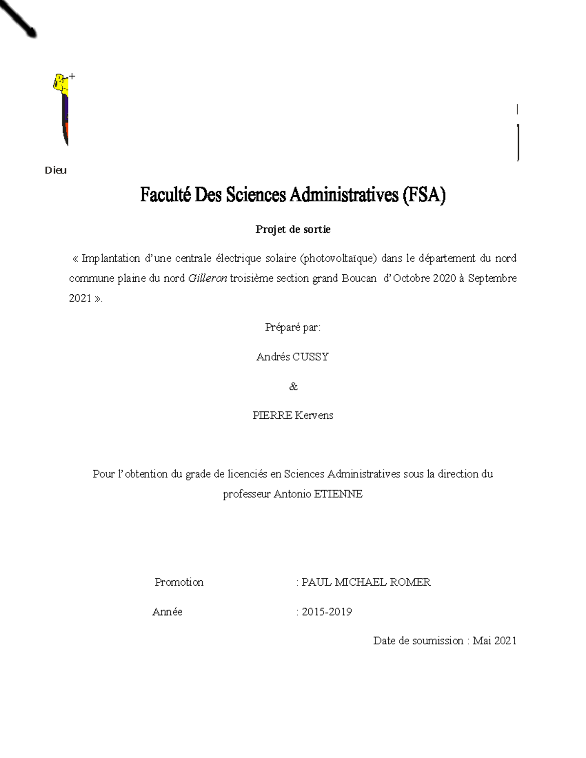 Le Crack & Le Sage Projet de sortie Cussy - Université Anténor Firmin ...