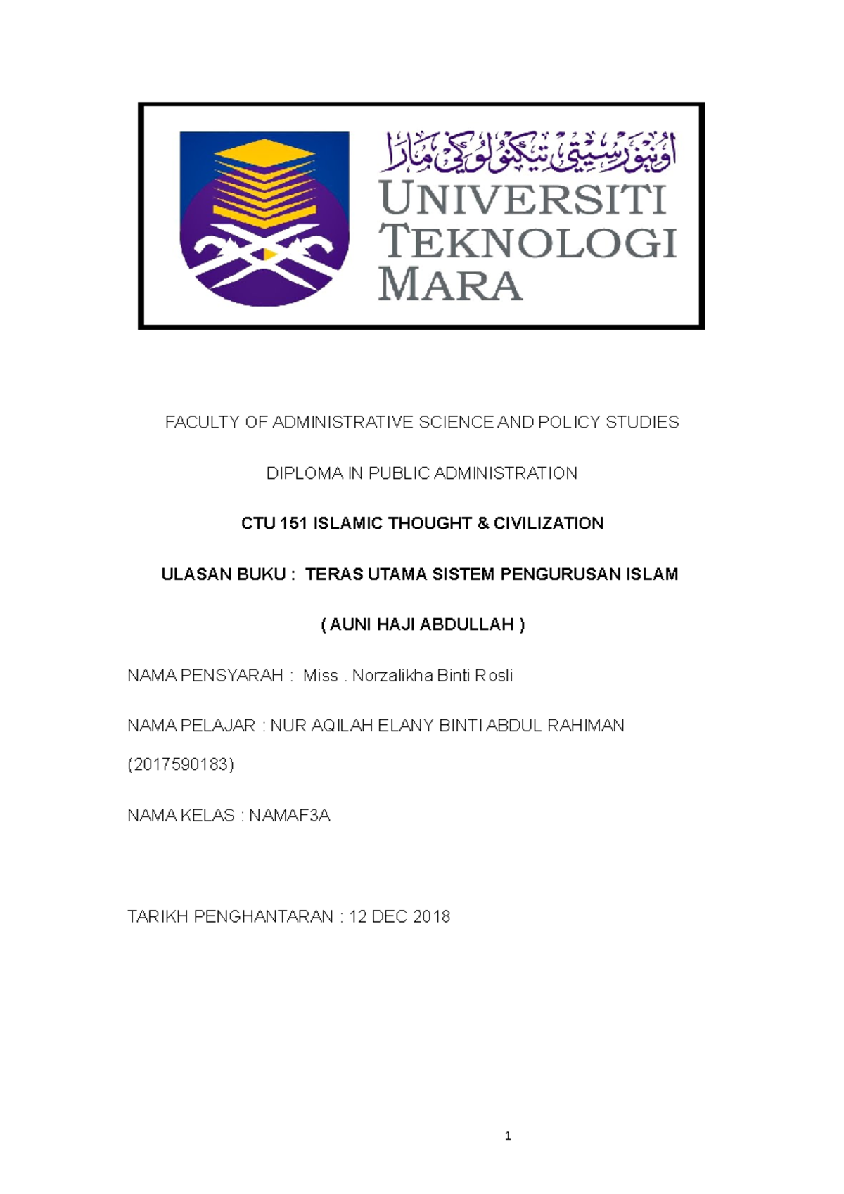 CTU Assingment DONE - Ctu paperwork and research for UITM Shah alam ...
