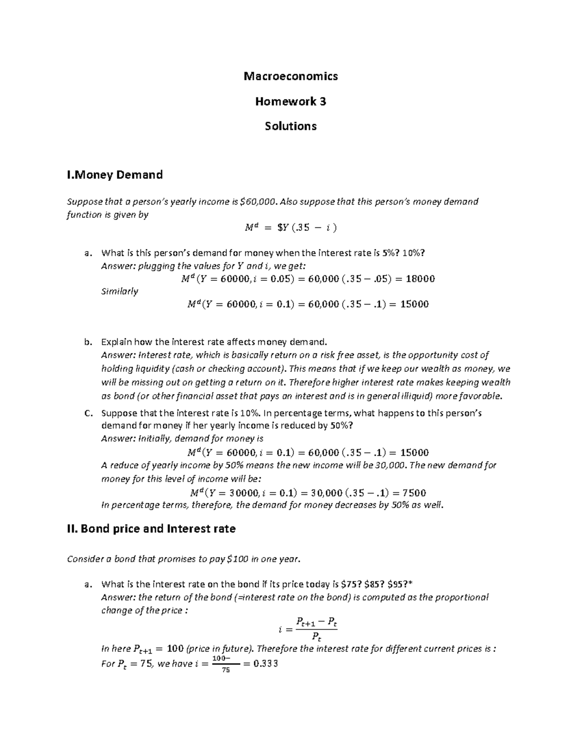 Homework 3-solutions - Macroeconomics Homework 3 Solutions I Demand ...