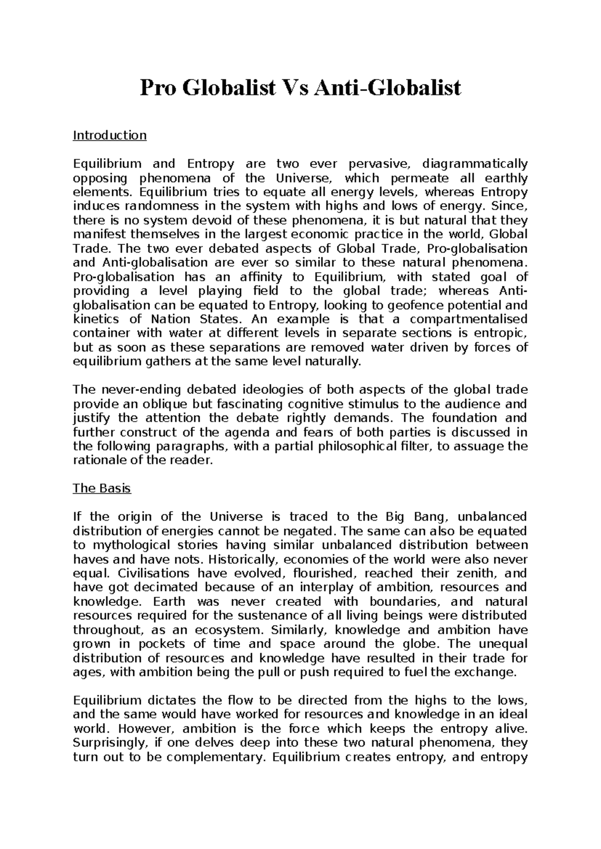 Pro Globalist Vs Anti-first draft - Pro Globalist Vs Anti-Globalist ...