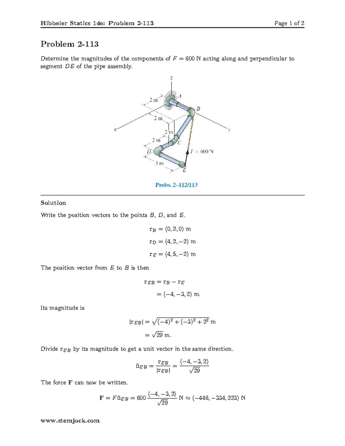 Hibbeler S 14e Ch2p113 - Statics - Hibbeler Statics 14e: Problem 2-113 Page 1 of 2 Problem 2 ...