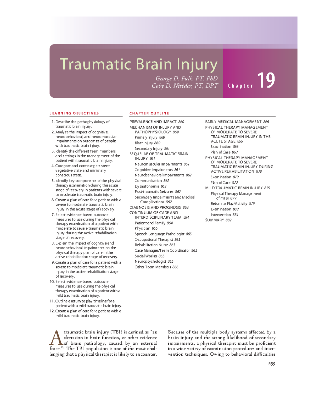 Sullivan (Traumatic Brain Injuries - TBI) - 859 Traumatic Brain Injury ...