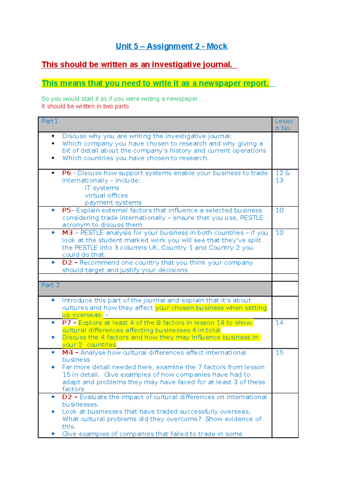 Guidance A2 - help sheet - Unit 5 – Assignment 2 - Mock This should be ...