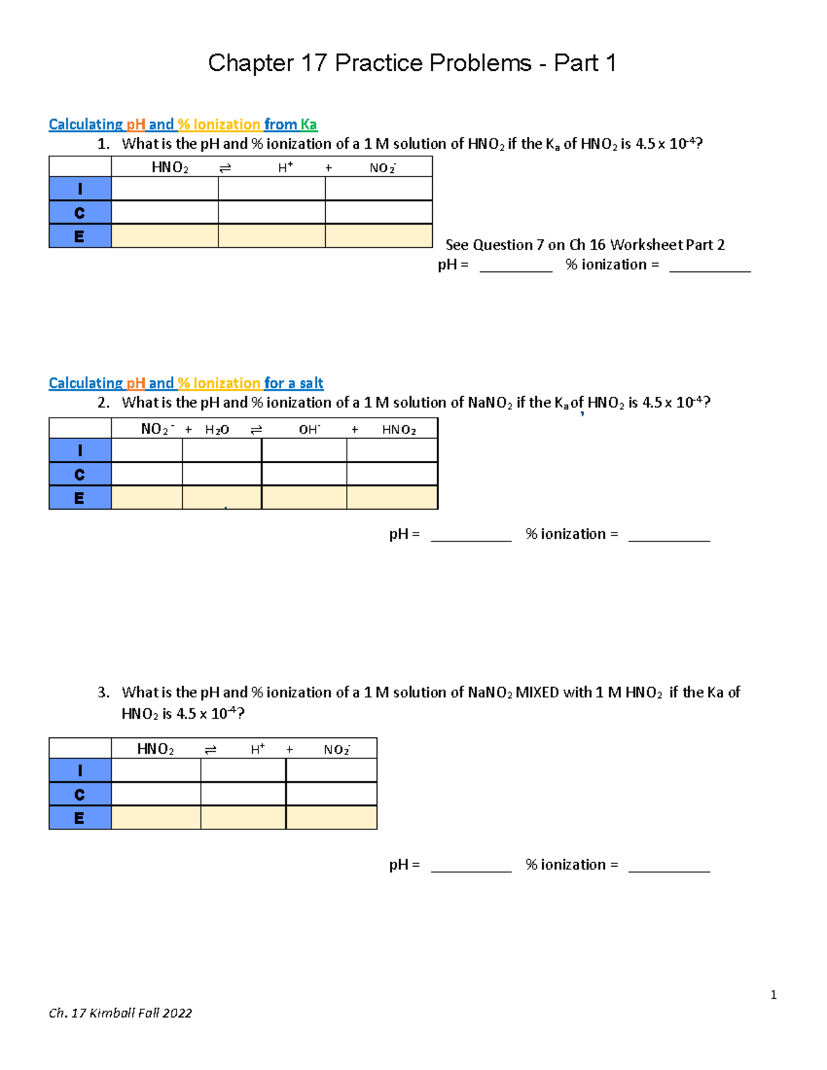 Ch17 Practice Problems (Pt1) - 1 Chapter 17 Practice Problems - Part 1 ...
