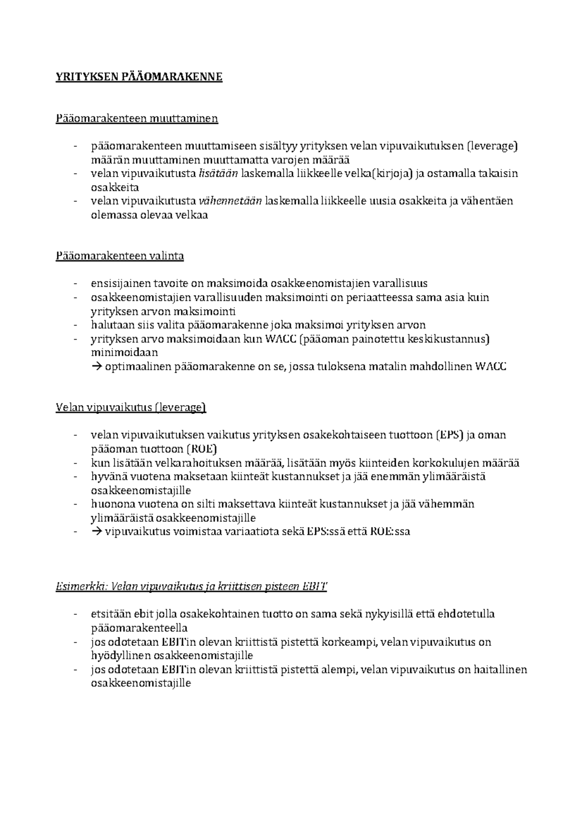 Yrityksen pääomarakenne - YRITYKSEN PÄÄOMARAKENNE Pääomarakenteen ...