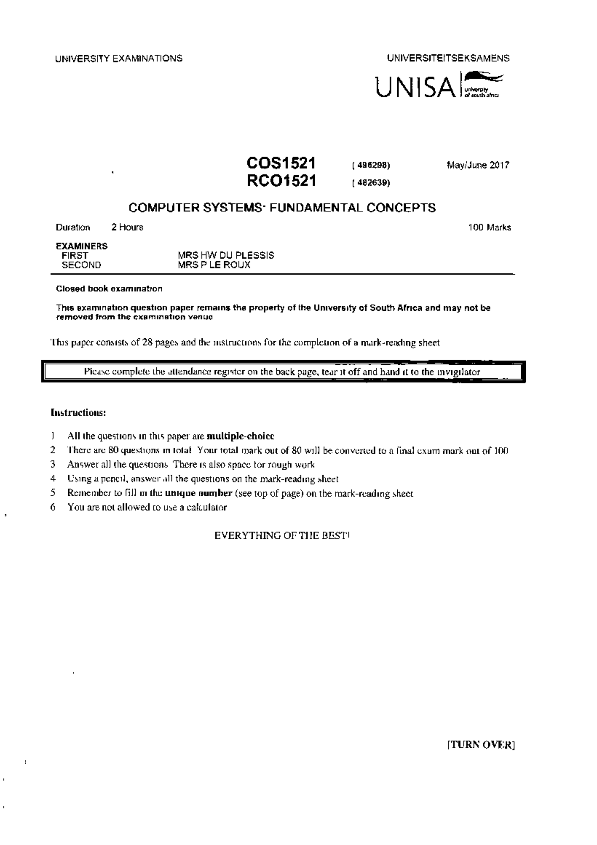 COS1521 2017 6 E 1 - notes - MNB1501 - Studocu