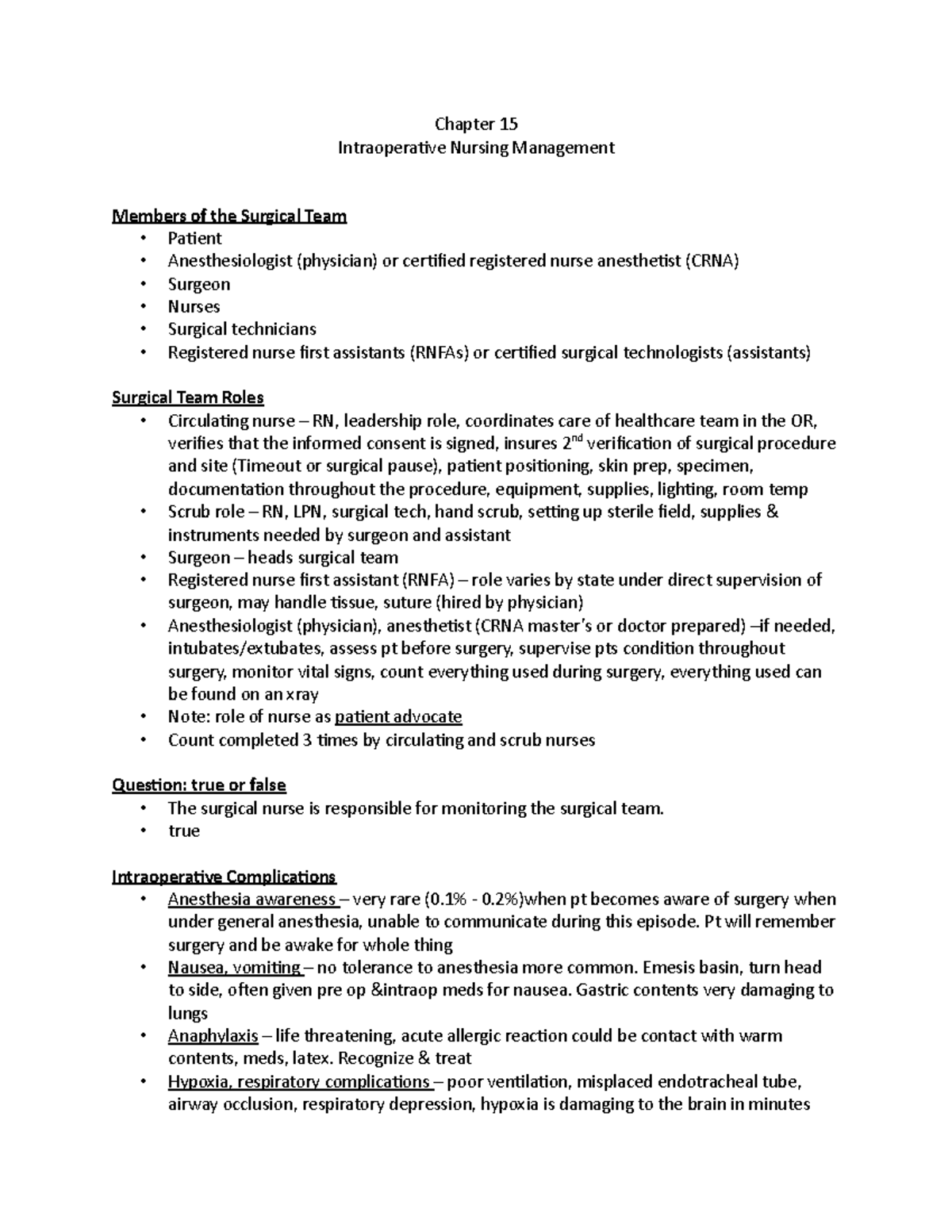 Pro 2 Chapter 15 - Dr. Fusco - Chapter 15 Intraoperative Nursing ...