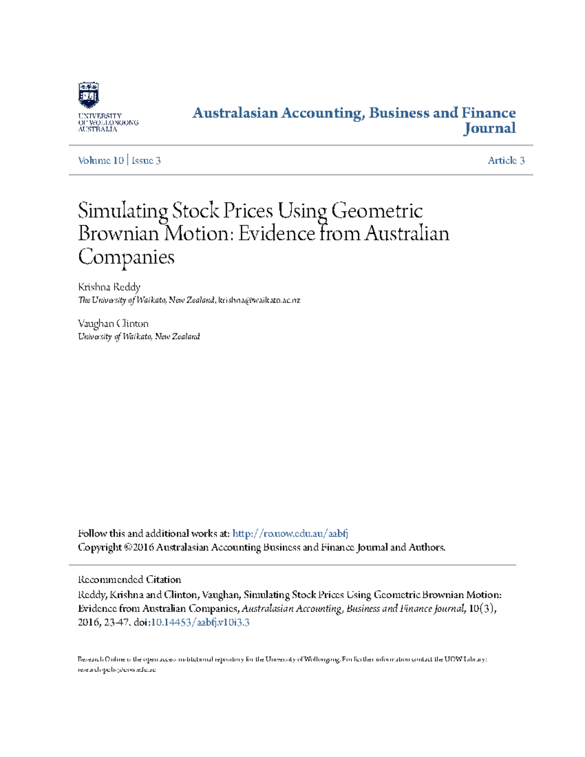 Stock price simulation paper - Australasian Accounting, Business and ...