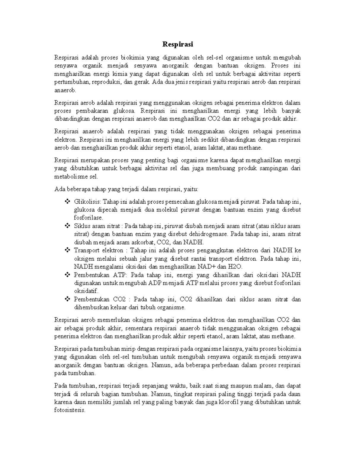 Resume Respirasi Pada Tumbuhan - Respirasi Respirasi adalah proses ...