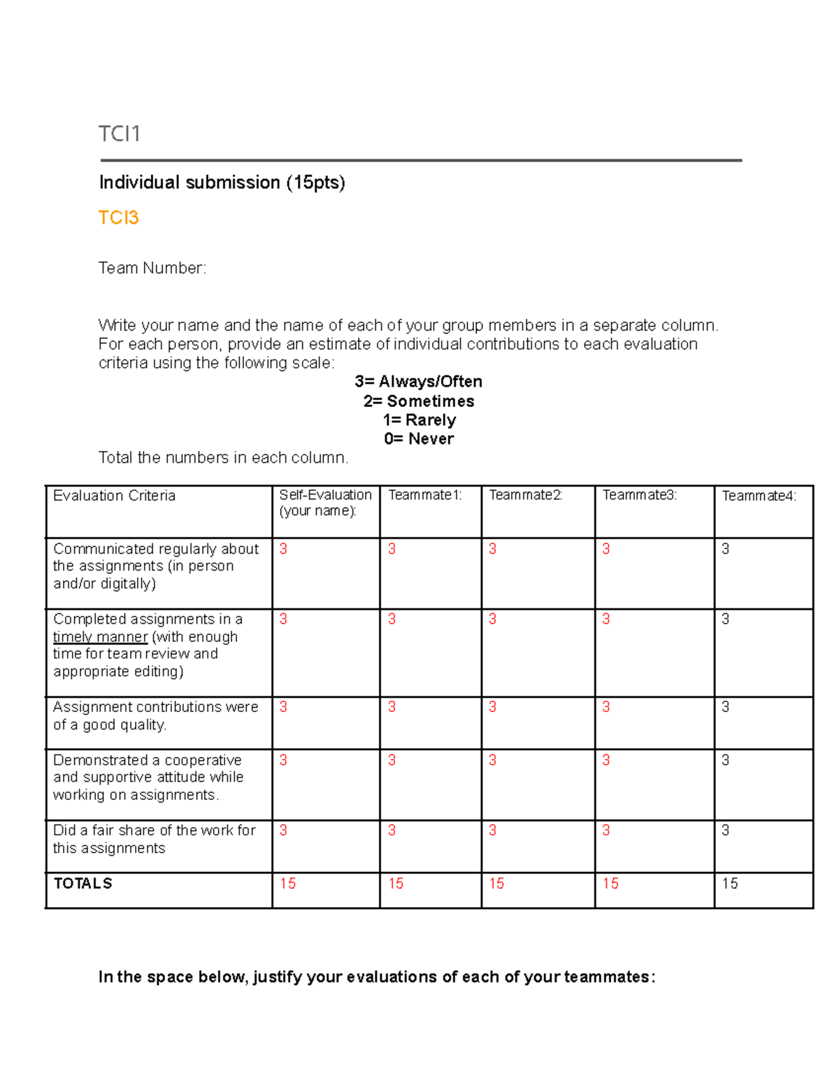 TCI3 - rate your team - TCI Individual submission (15pts) TCI Team ...