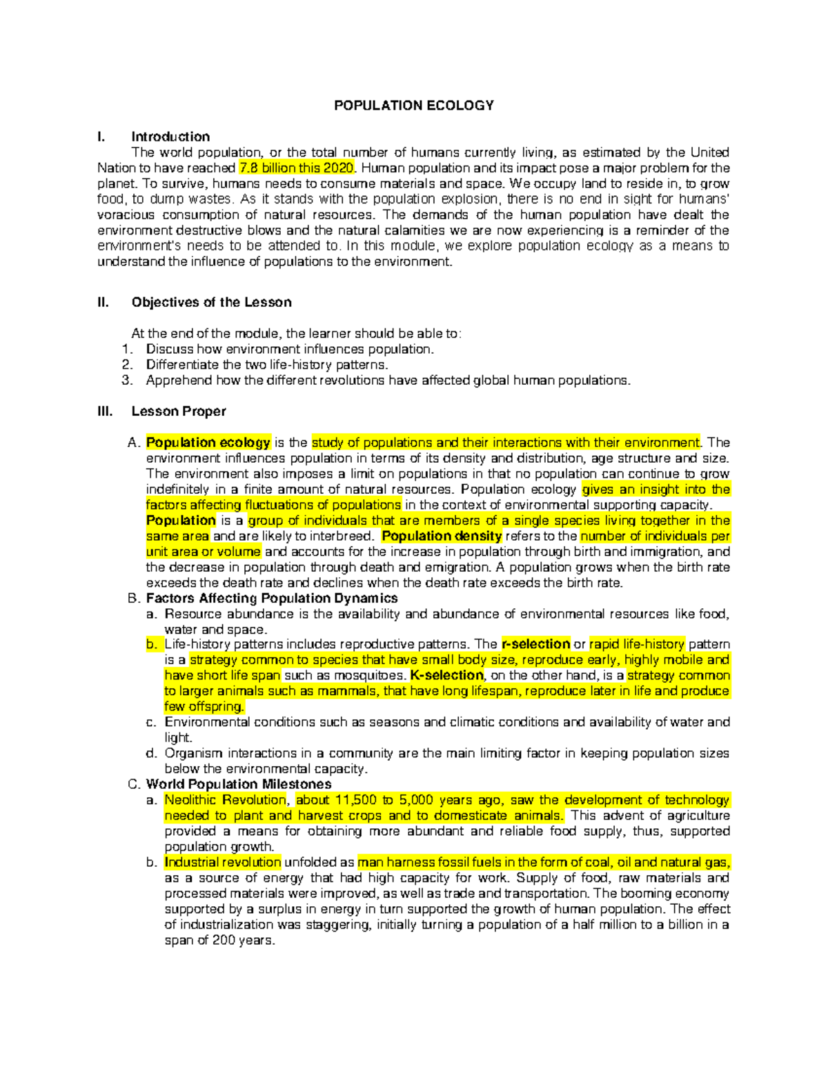 Population Ecology - For Self-Study and References - POPULATION ECOLOGY ...