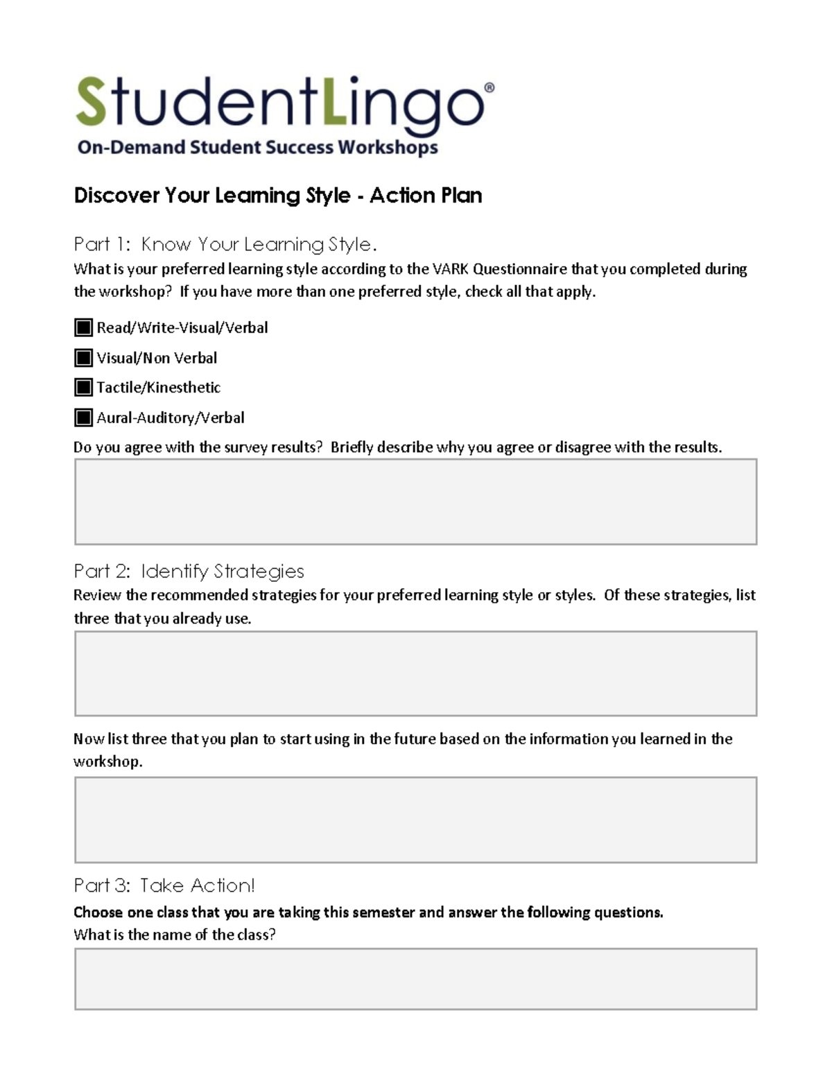 Action Plan Discover Your Learning Style - Discover Your Learning Style ...