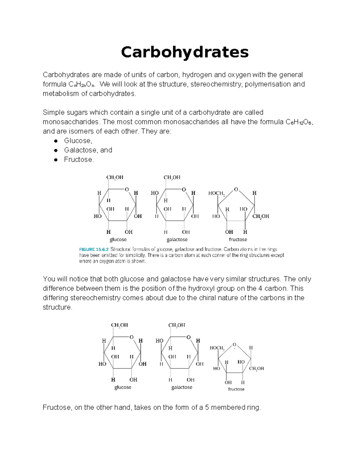 Carbohydrates - study notes - Carbohydrates Carbohydrates are made of ...
