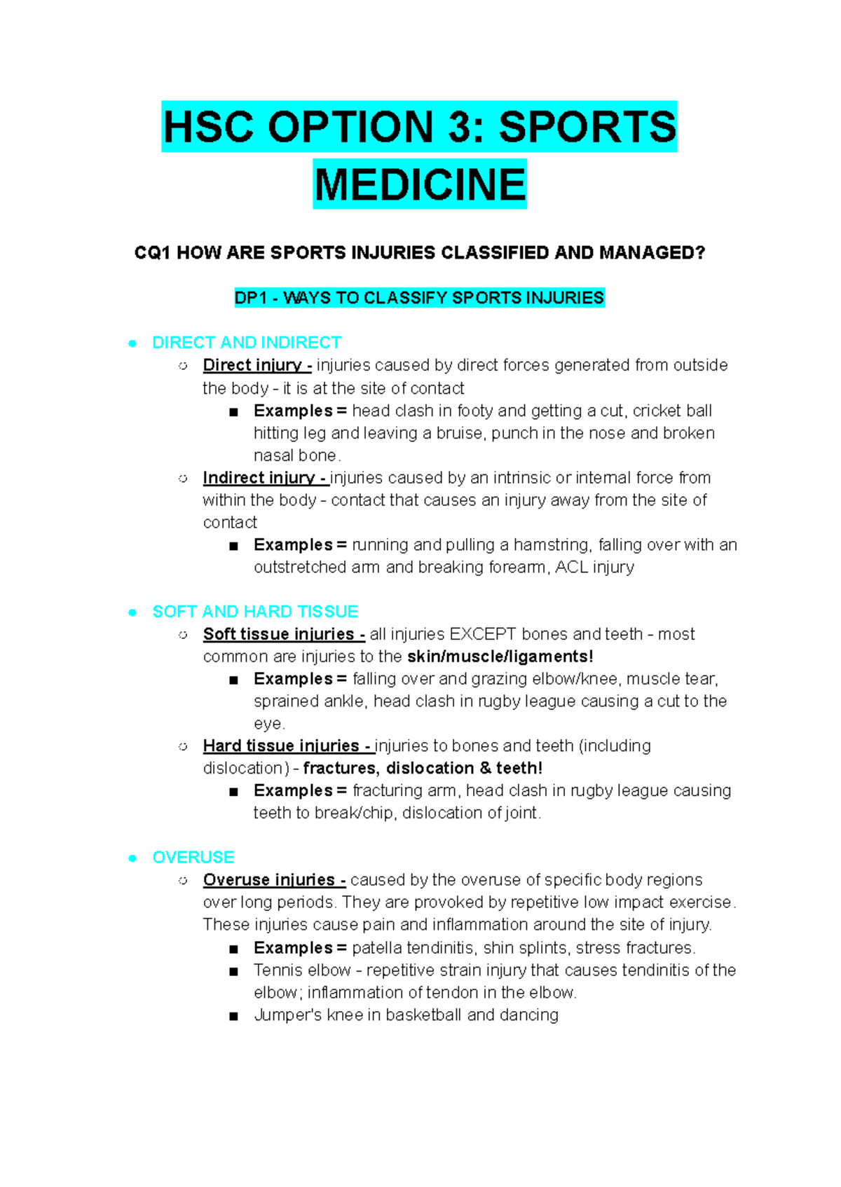 HSC Option 3 Sports Medicine - HSC OPTION 3: SPORTS MEDICINE CQ1 HOW ...