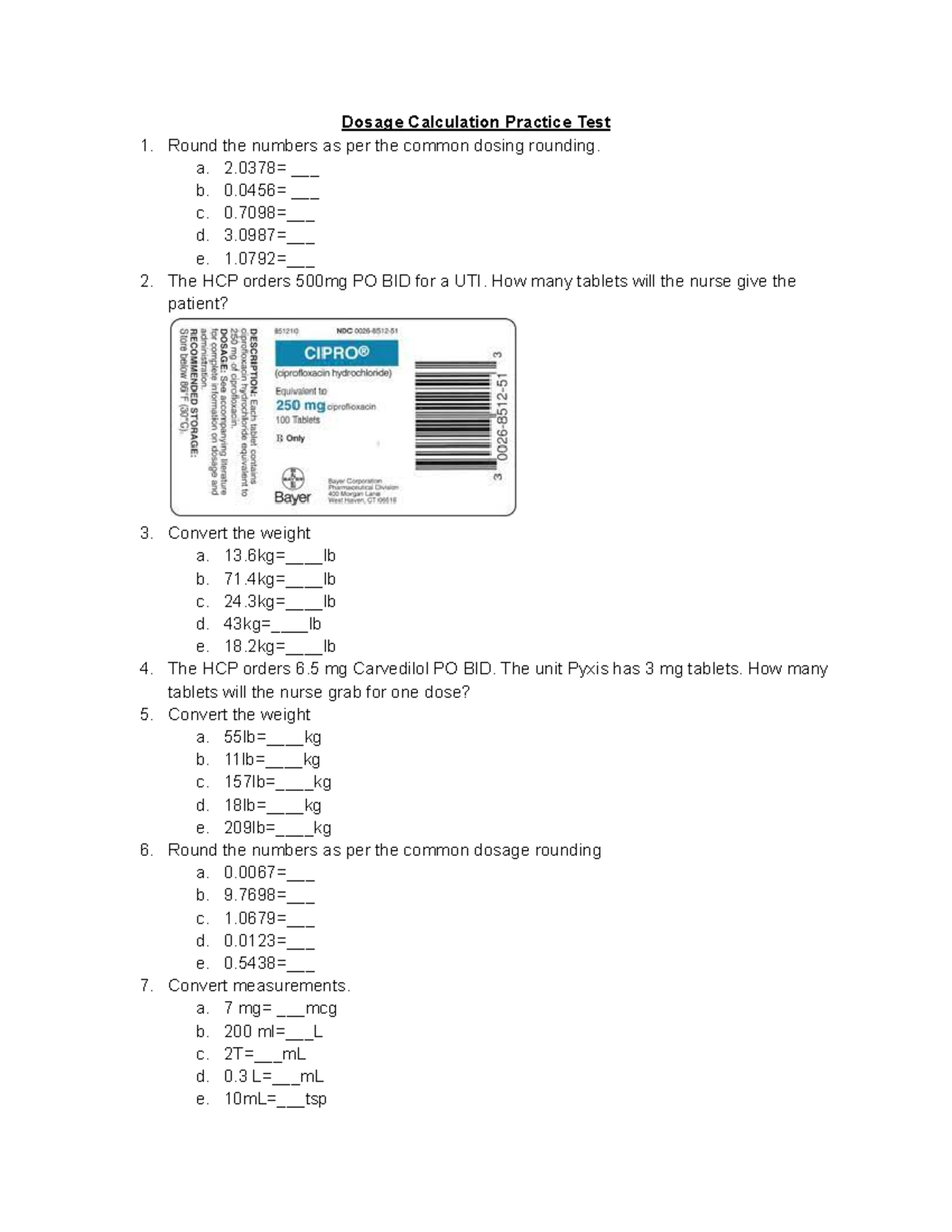 1430 Dosage Calculation Practice Test - Dosage Calculation Practice ...