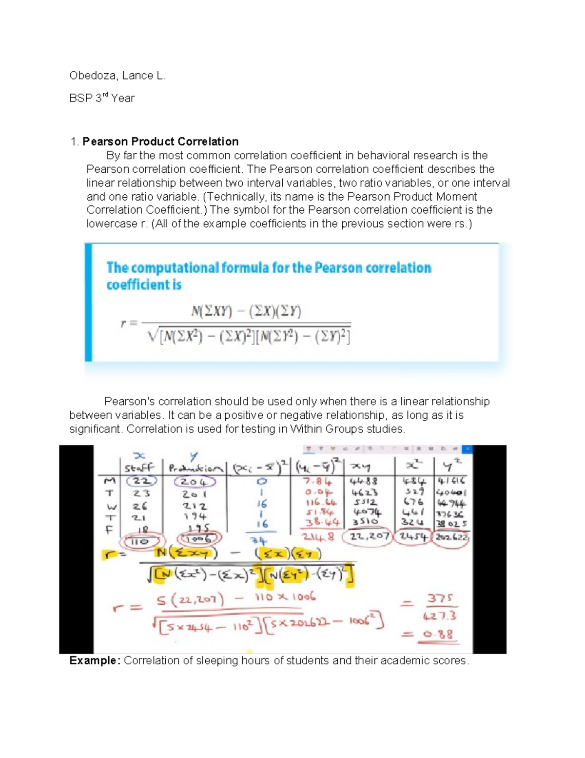 Correlation Tools - Obedoza, Lance L. BSP 3rd Year Pearson Product ...