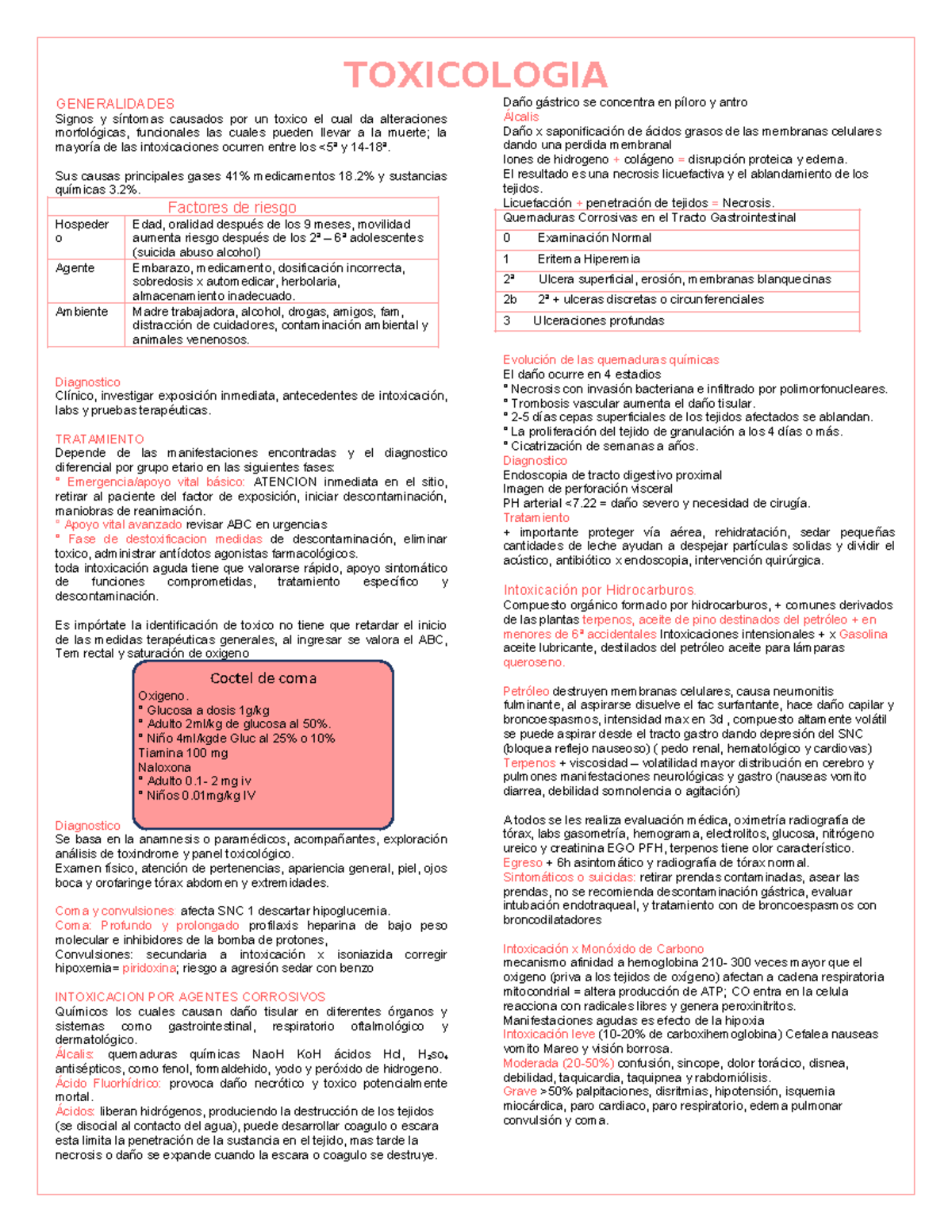 Toxicologia Enarm - GENERALIDADES Signos y síntomas causados por un ...