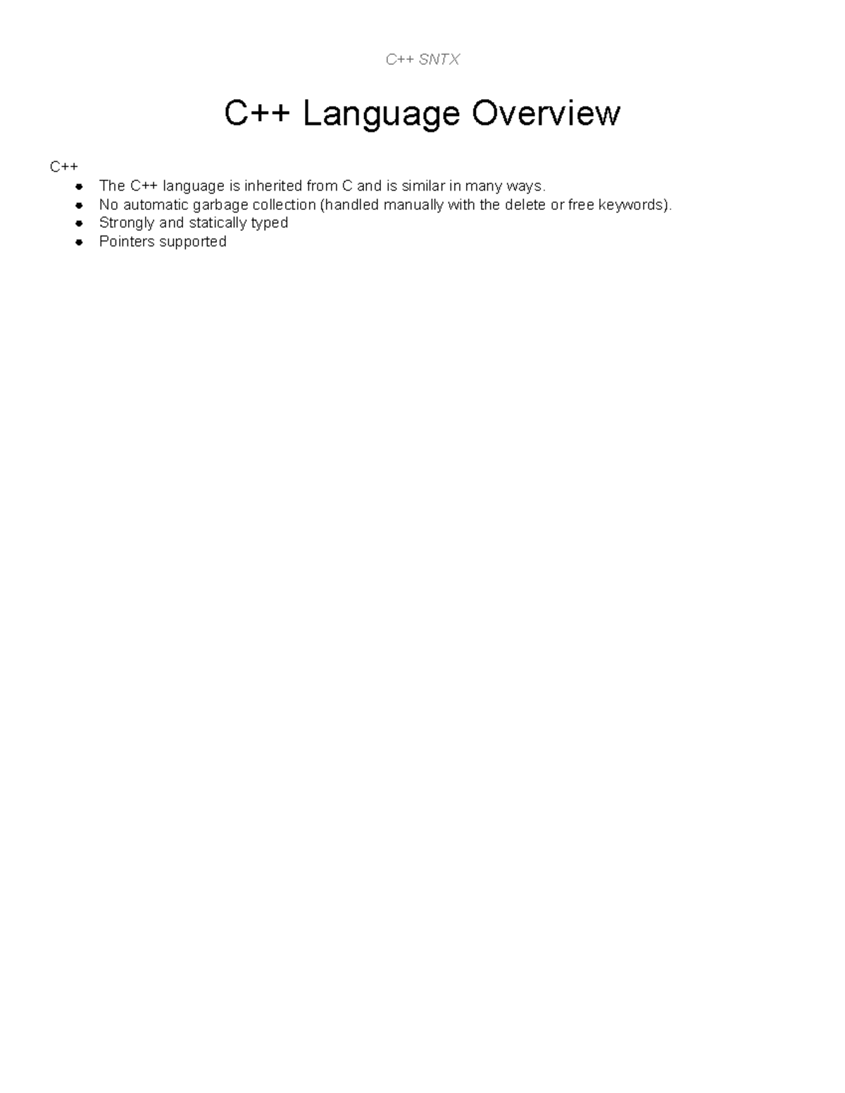 C++ Snytax and Documentation - C++ Language Overview C++ The C++ ...