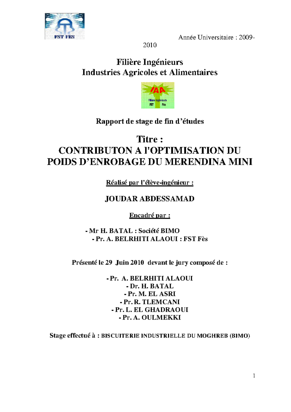 Contributon A l' Optimisation DU Poids D’ Enrobage DU Merendina MINI ...