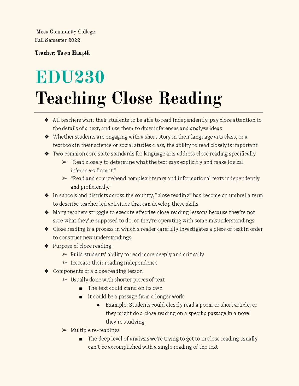 Inspire 30 - Teaching Close Reading - Mesa Community College Fall ...