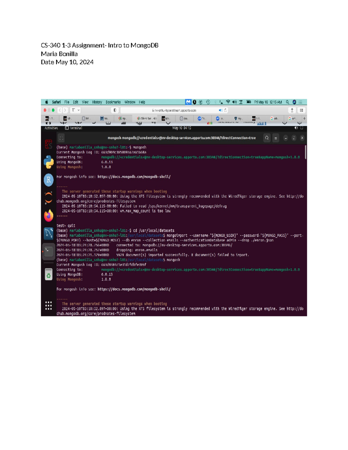 Maria B. CS-340 Screenshots 1-3 Assignment- Intro to Mongo DB - CS-340 - CS-340 1-3 Assignment ...