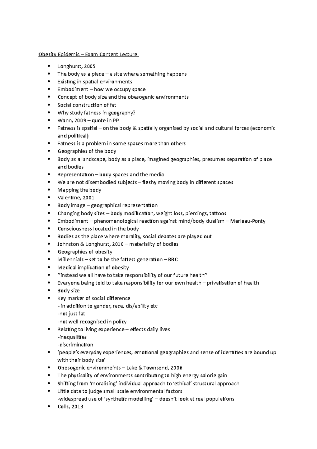 Obesity Epidemic - Lecture notes 8 - Obesity Epidemic – Exam Content ...