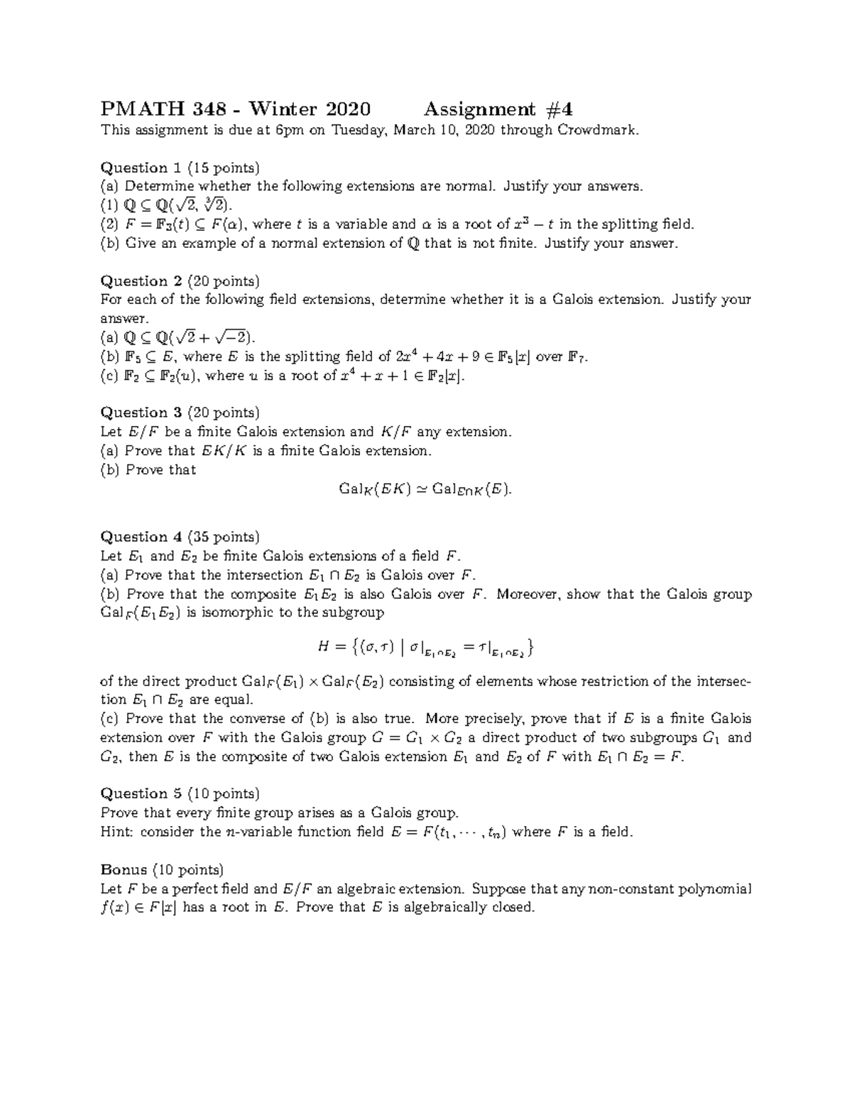 Assignment 4 - PMATH 348 - Winter 2020 Assignment# 4 This assignment is ...
