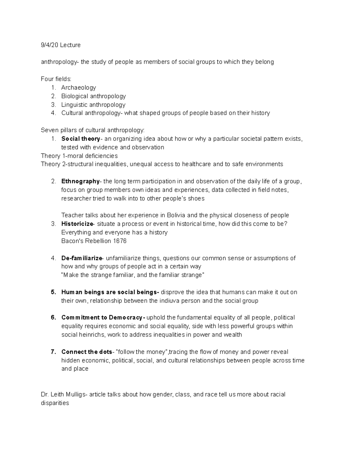 Anthro Lectures Significant Lecture Notes Of Requires Readings 9 4