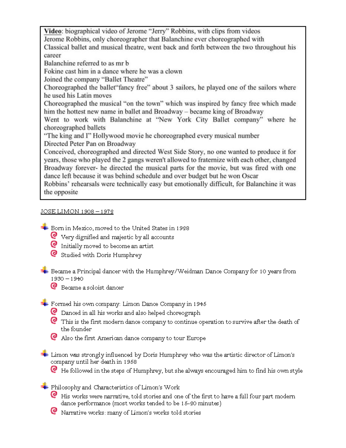 20th Century Dance History - Lecture notes - Lecture 8 - JOSE LIMON ...