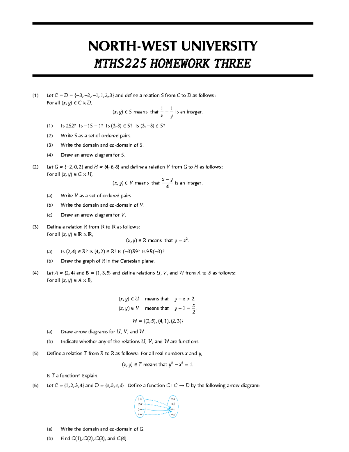 MTHS225 Tutorial Three - NORTH-WEST UNIVERSITY MTHS225 HOMEWORK THREE ...