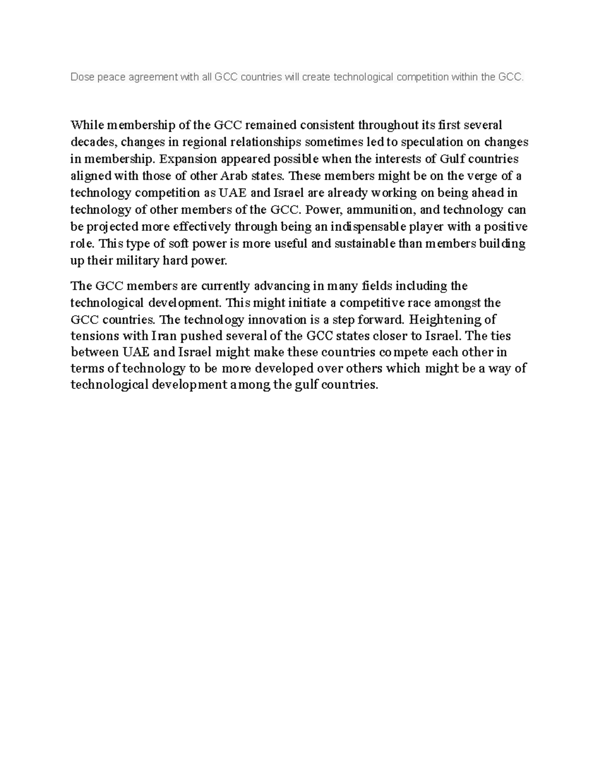 GCC and tech - essay - Dose peace agreement with all GCC countries will ...